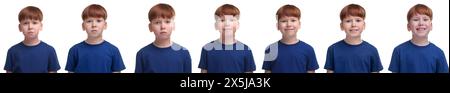 Set of little boy showing different emotions on yellow and blue ...