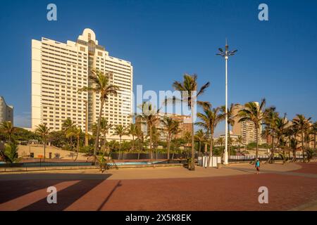 View of promenade and hotels at sunrise, Durban, KwaZulu-Natal Province ...
