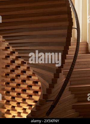 Detail of sculptural curvaceous timber staircase. ACME Offices, London ...
