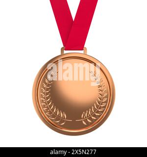 bronze medal hanging red ribbon awards recognitions. success ...