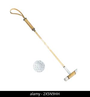 Watercolor illustration of a horse polo stick. Hand-drawn polo mallet ...
