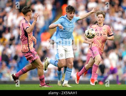 Freddie Lane (Leeds United U18) wins a header during the FA Youth Final ...