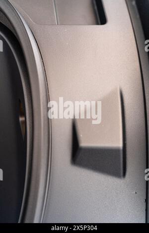 Engraved Logo Detail Inside the Open Frunk of a Tesla Cybertruck Stock ...