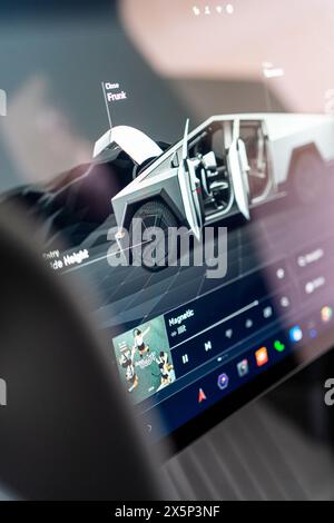 Interior view of a Tesla Cybertruck with touchscreen display Stock ...