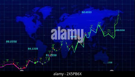 Graphic map of world with changing numbers. Motion. 3D world map with ...
