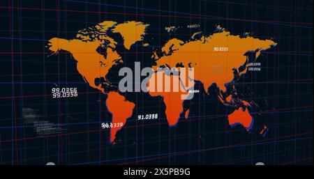 Graphic map of world with changing numbers. Motion. 3D world map with ...