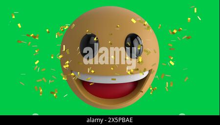 Image of confetti falling over smiling emoji emoticon icon over green ...