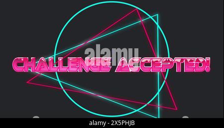 Image of challenge accepted text and shapes over light spots on black ...