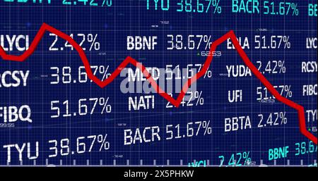 Graph showing downward trend with a red arrow and blue bars Stock Photo ...