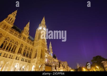 Purple Northern Lights in Vienna Austria at Old Danube with Modern ...