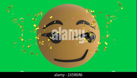 Image of confetti falling over smiling emoji emoticon icon over green ...