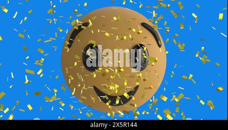 Image of confetti falling over smiling emoji emoticon icon on green ...