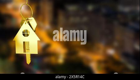 Image of gold house key and fob over out of focus cityscape Stock Photo ...