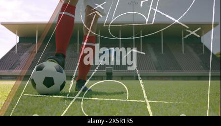 Image of networks of connections over football player Stock Photo - Alamy