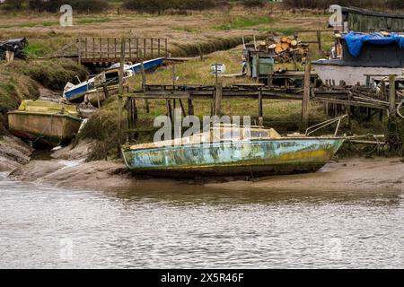 Benfleet, Essex, England, UK - March 22, 2023: Boats on the banks of ...