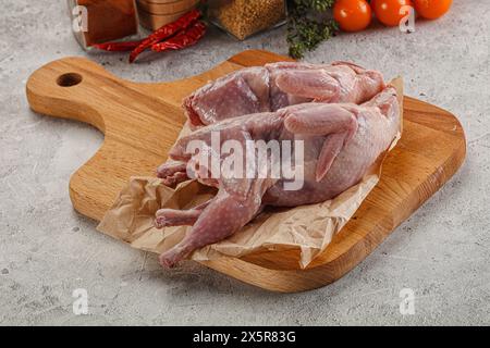 Raw gurmet dietary quail bird preparation Stock Photo - Alamy