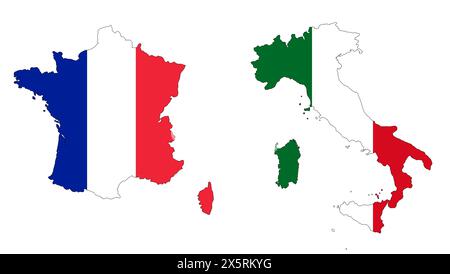 Map of Italy and France in national flag colors. Map illustration of ...