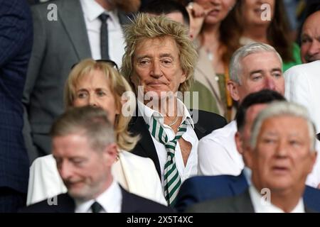 Celtic fan Sir Rod Stewart with his son Alastair during the cinch Premiership match at the ...