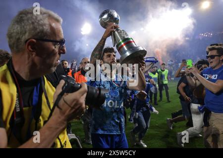 Patrick Cutrone celebrates the Serie A promotion during the Serie B ...