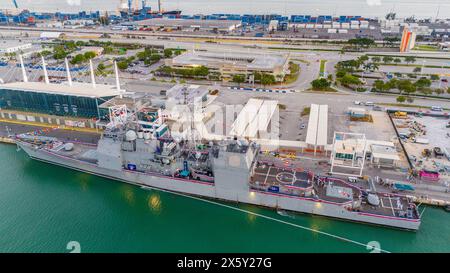 Aerial photo Fleet Week Miami ship at Port of Miami Stock Photo - Alamy