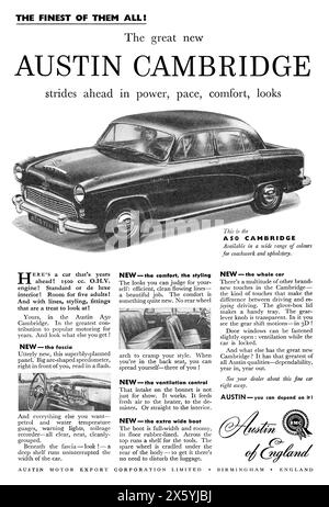 1955 British advertisement for the Austin Cambridge motor car Stock ...