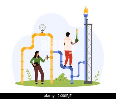 Natural liquefied gas pipeline inspection vector illustration. Cartoon ...