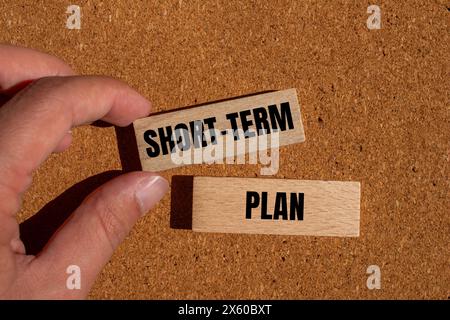 Short term plan words written on wooden blocks with blue background ...