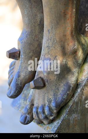 Feet of Jesus Christ crucified. Crucifixion, crucifixion of Jesus of ...
