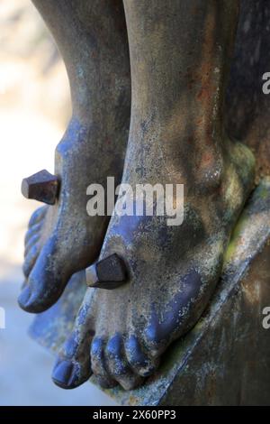 Feet of Jesus Christ crucified. Crucifixion, crucifixion of Jesus of Nazareth, torture of the ...