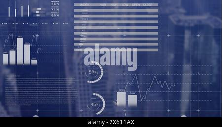 Image of infographic interface over aerial view of modern cityscape in ...