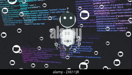 Image of ai chat icons and data processing over black background Stock ...