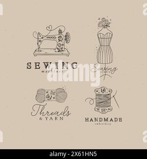 Sewing machine color drawing. Clothes tailor symbol Stock Vector Image ...