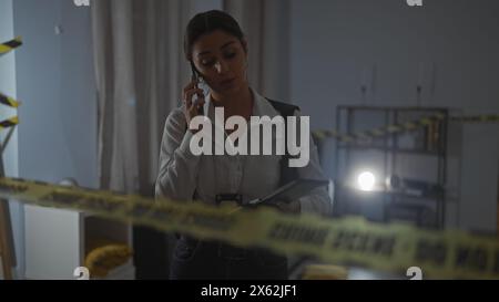 serious female detective investigating evidence at crime scene Stock ...