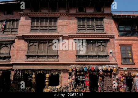 Traditional Newari architecture and souvenir shop at Swayambunath ...