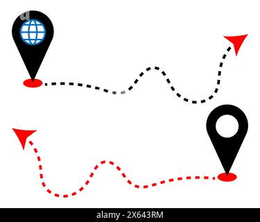 Location map icon. Arrow path symbol. Direction vector shape. Black ...