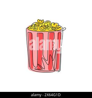Continuous one line drawing of Popcorn. Popcorn Box line art drawing ...