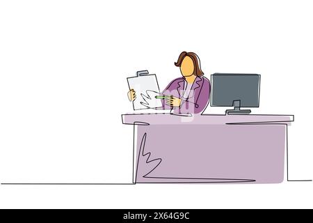 continuous line drawing of computer desk furniture vector illustration ...