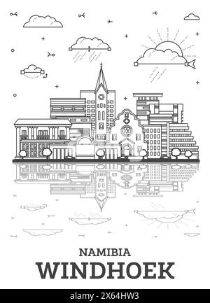 Outline Windhoek Namibia City Skyline with Modern and Historic ...