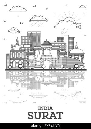Outline Surat India City Skyline with Modern and Historic Buildings ...