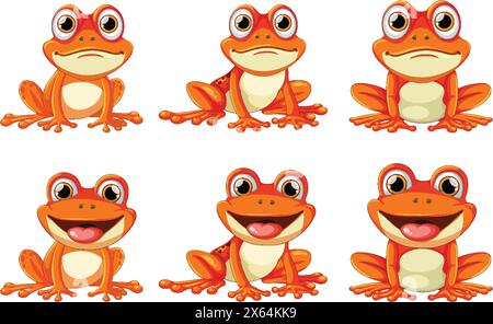Six cartoon frogs showing different emotions Stock Vector Image & Art ...