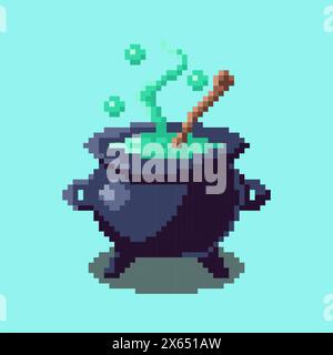 pixel art magic cauldron halloween,vector illustration Stock Vector ...