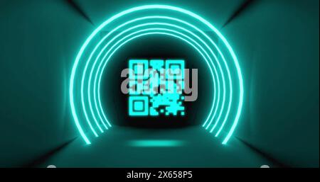 Image of gr code and circles in purple tunnel Stock Photo - Alamy