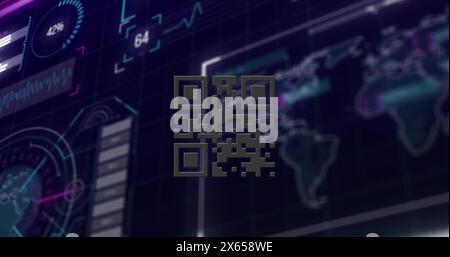 Image of gr code over data processing on digital screen Stock Photo - Alamy