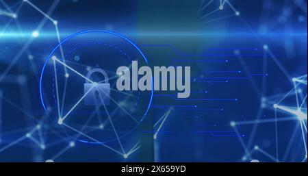 Connected dots and lines on Abstract multicolored hologram background ...