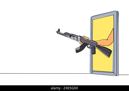 Assault rifle AK 47 one line colored continuous drawing. Various modern ...