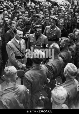 German dictator Adolph Hitler talks to members of the Hitlerjugend at ...