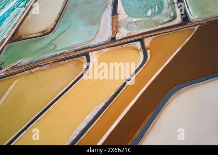Colorful evaporation ponds at a potash refinery make an abstract Stock ...