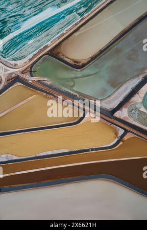 Colorful evaporation ponds at a potash refinery make an abstract Stock ...