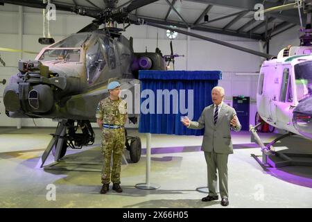King Charles III speaks with Colonel Erica Bridge during a reception ...