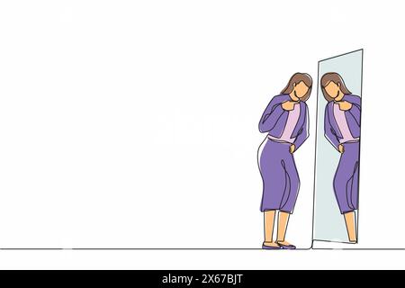 Continuous one line drawing angry businessman fight with mirror ...